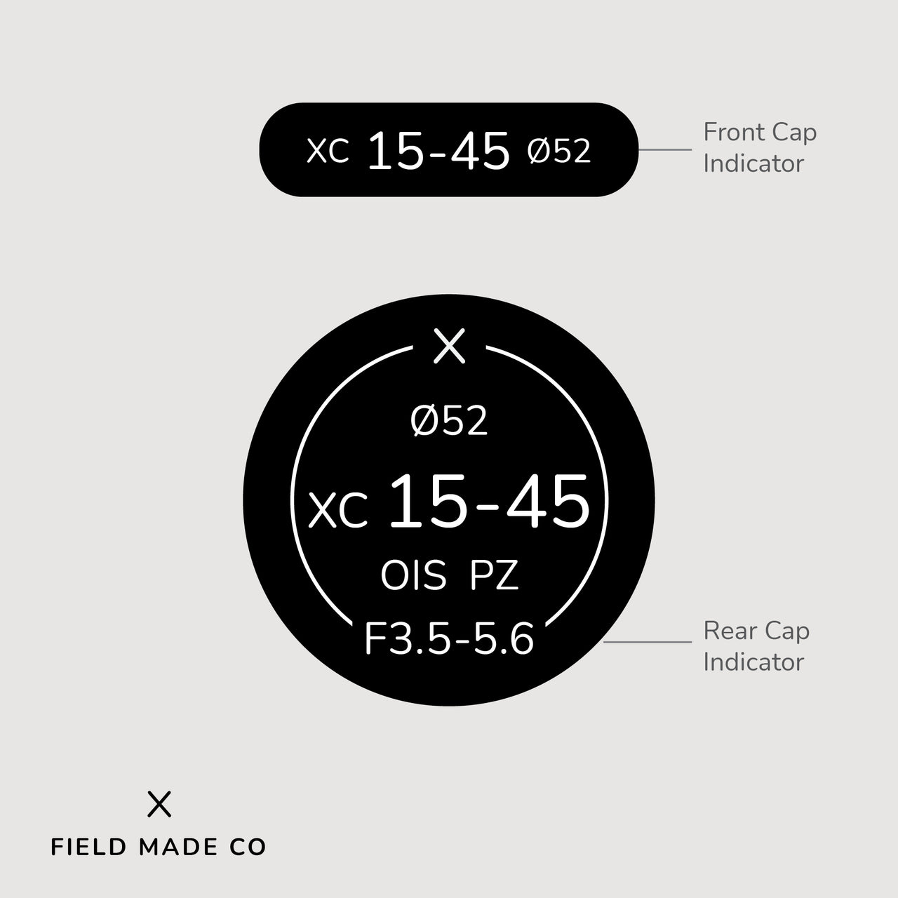 Lens and Camera Cap Stickers for Fujifilm XF & GF by Field Made Co