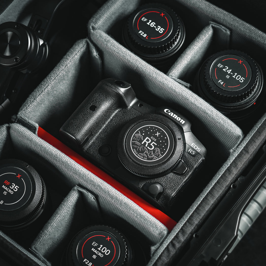 Silver Foil Camera Cap Stickers For Canon RF by Field Made Co